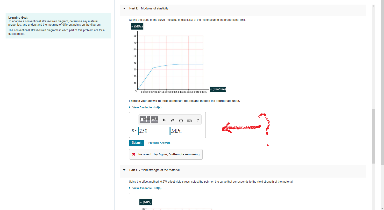 Solved Part B - Modulus of elasticity Define the slope of | Chegg.com