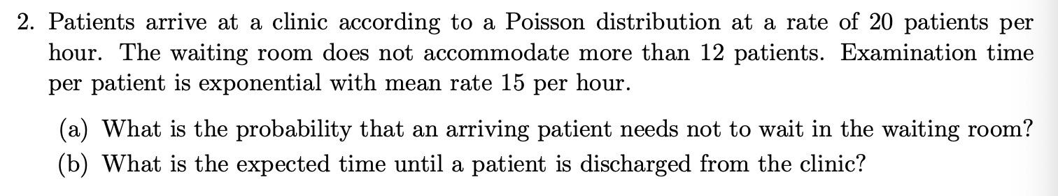 Solved 2. Patients arrive at a clinic according to a Poisson | Chegg.com