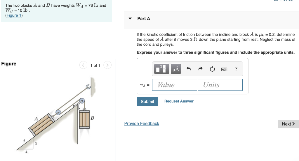 Solved The two blocks A and B have weights WA = 76 lb and WB | Chegg.com