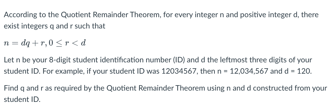 Solved According to the Quotient Remainder Theorem, for | Chegg.com