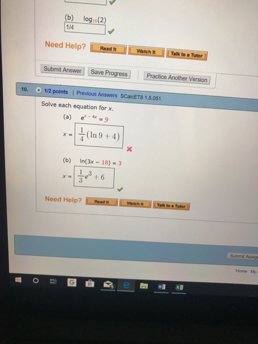 Solved (b) logi6(2) 1/4 N eed Help? Read It WhTalk to Tutor | Chegg.com
