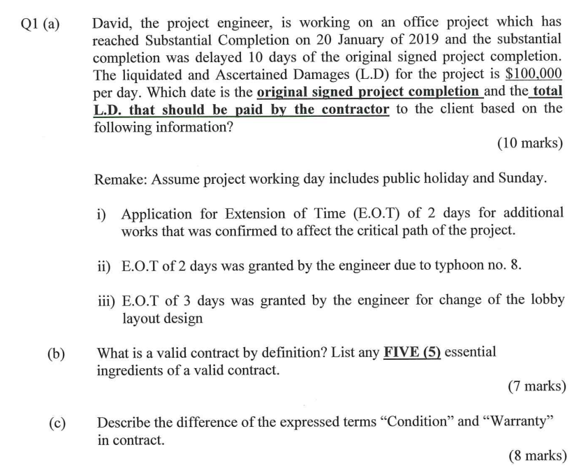 Solved Q1 (a) ﻿David, the project engineer, is working on an | Chegg.com