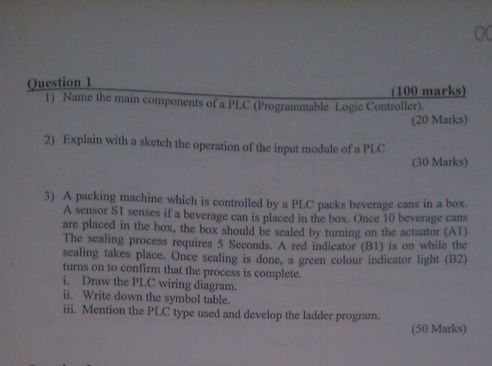 Solved Question 1) Name the main components of a PLC | Chegg.com