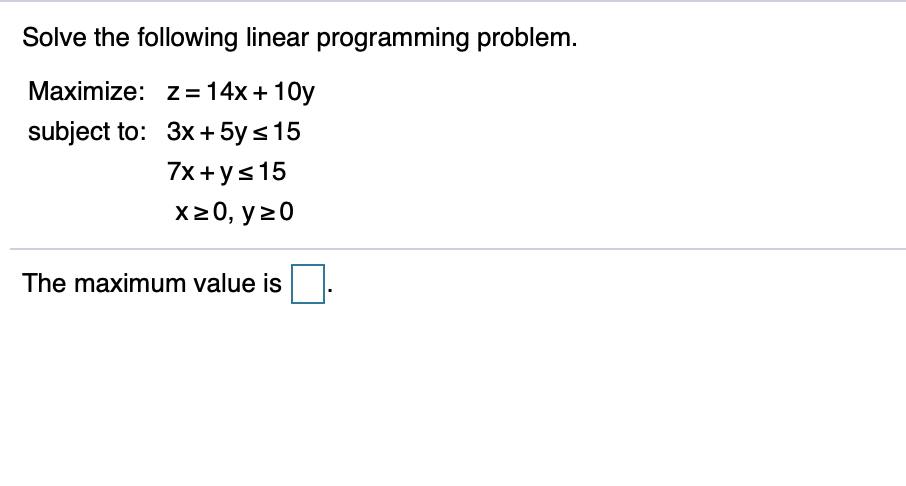 Solved Solve the following linear programming problem. | Chegg.com