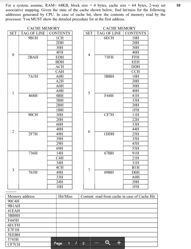 Solved 10 For a system, assume, RAM= 64KB, block size = 4 | Chegg.com
