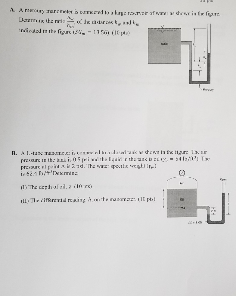 Solved Ju pus A. A mercury manometer is connected to a large | Chegg.com