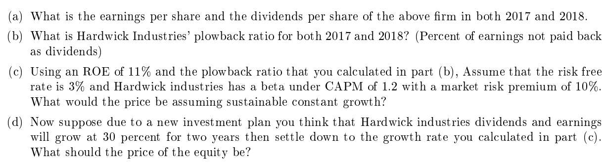 Solved 1. Balance Sheets and DDM Consider the following | Chegg.com