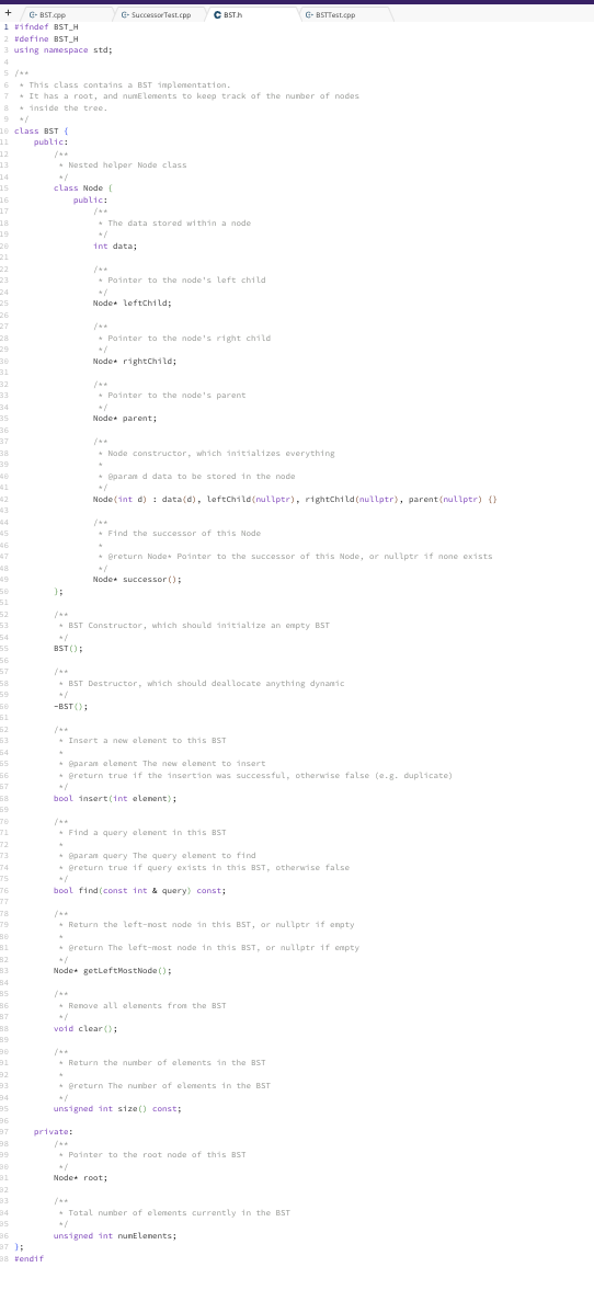 Solved BST.h C+ BSTTest.cpp": * BST Constructor, which | Chegg.com