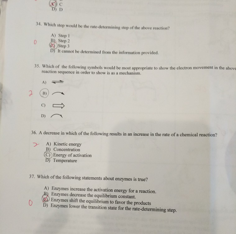 Solved D) D 34. Which step would be the rate-determining | Chegg.com