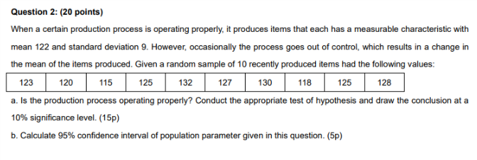 Solved Question 2: (20 points) When a certain production | Chegg.com