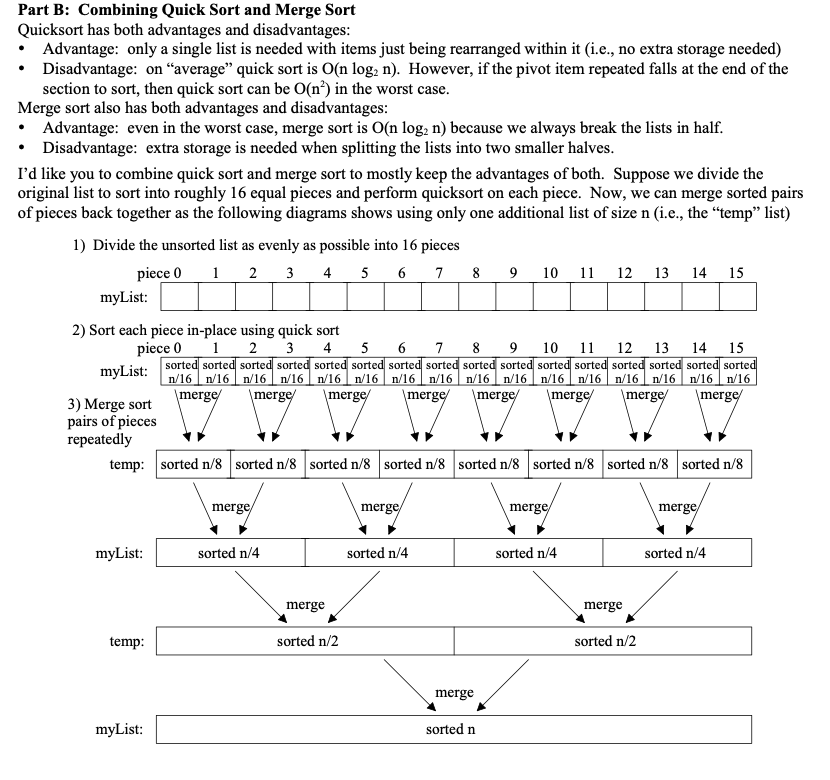 Solved Part B: Combining Quick Sort and Merge Sort Quicksort | Chegg.com