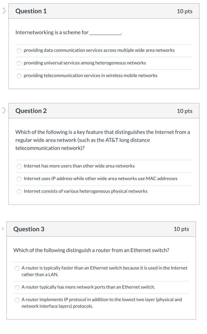 Solved Question 1 10 pts Internetworking is a scheme for o | Chegg.com