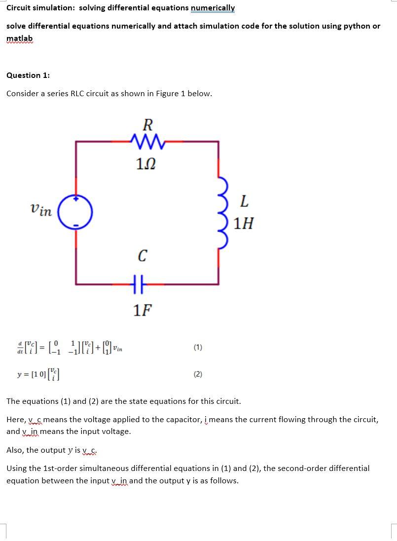 Circuit simulation: solving differential equations | Chegg.com