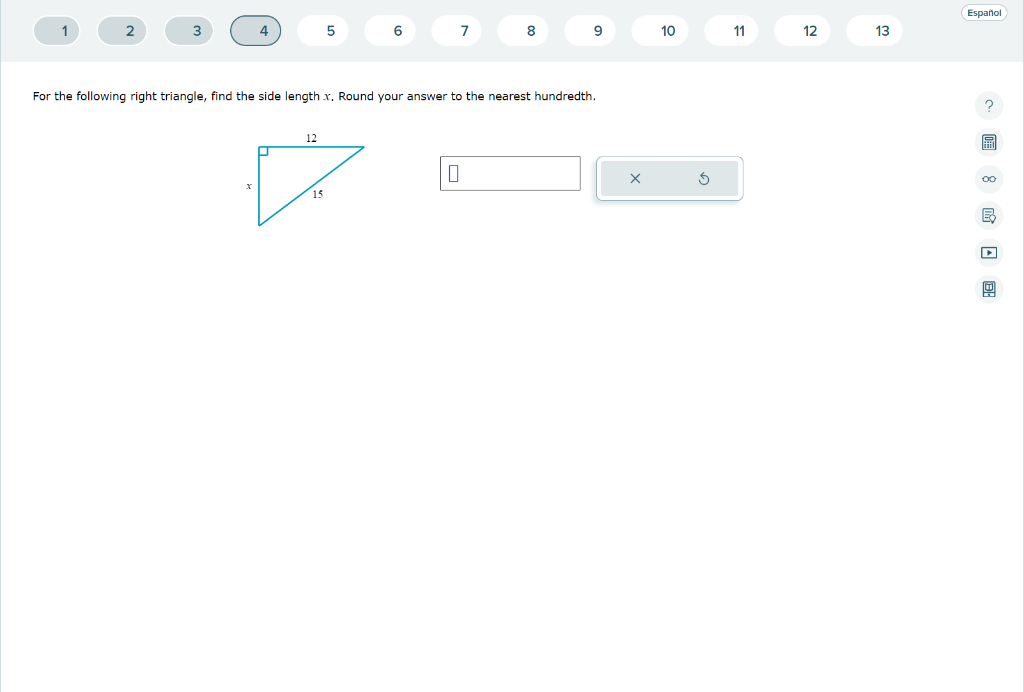 Solved For the following right triangle, find the side | Chegg.com