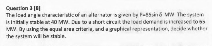 Solved Question 3 [8] The load angle characteristic of an | Chegg.com