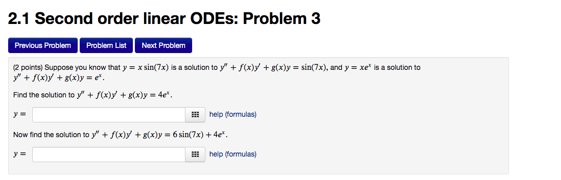 Solved 2.1 Second order linear ODEs: Problem 3 Previous | Chegg.com