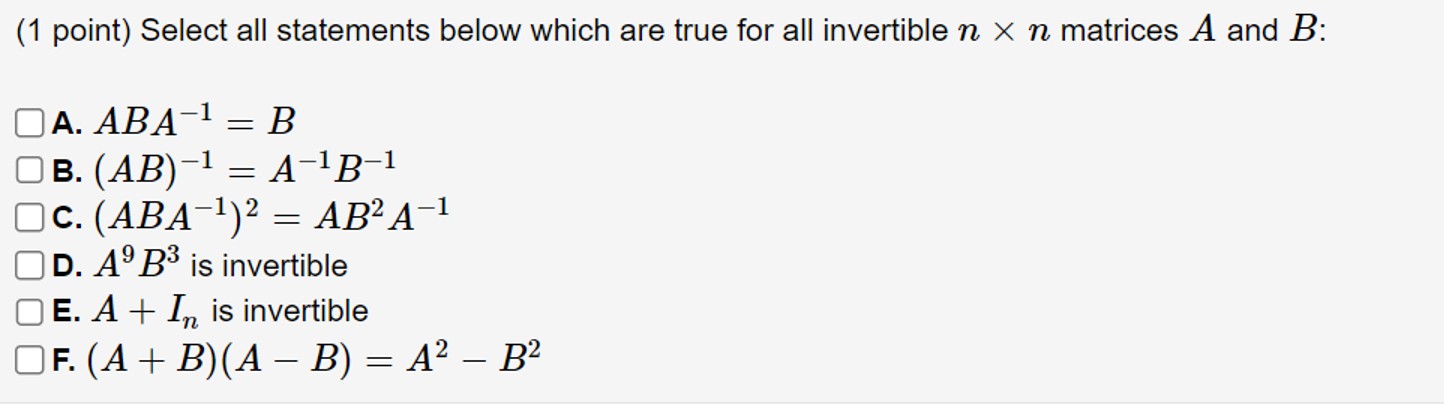Solved (1 ﻿point) ﻿Select all statements below which are | Chegg.com