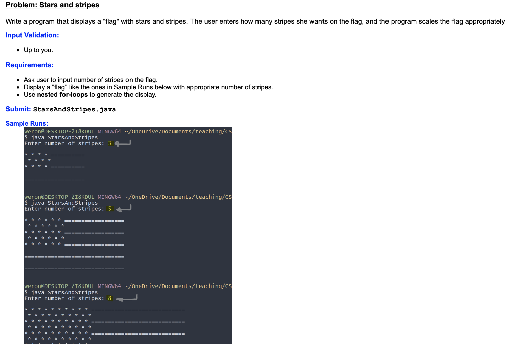 Solved Problem: Stars and stripes Write a program that | Chegg.com