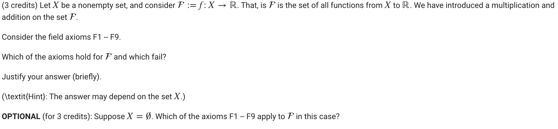 Solved (3 credits) Let X be a nonempty set, and consider F | Chegg.com