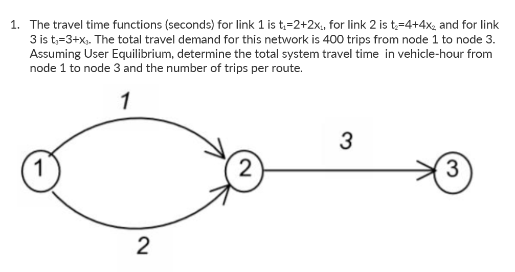 Solved using User Equilibrium Equations; Calculate The | Chegg.com