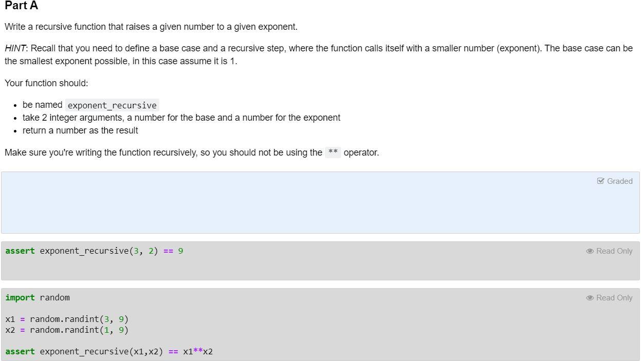 Solved Part A Write a recursive function that raises a given | Chegg.com