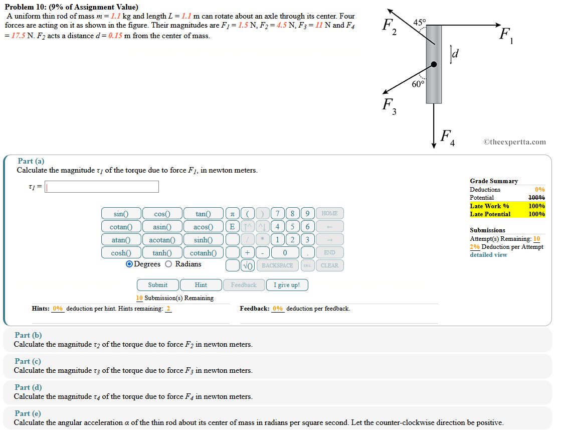 Solved Problem 10: ( 9% ﻿of Assignment Value)A uniform thin | Chegg.com