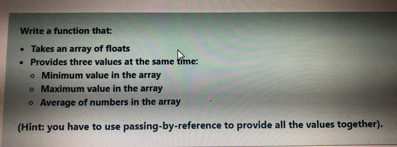 Solved Write a function that: Takes an array of floats | Chegg.com