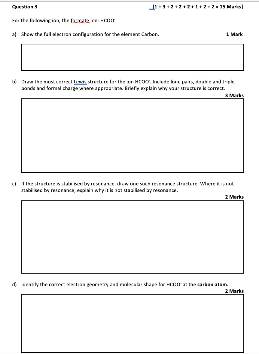 Solved Question 3 [1+3+2+2+2+1+2+2=15 Marks ] For the | Chegg.com
