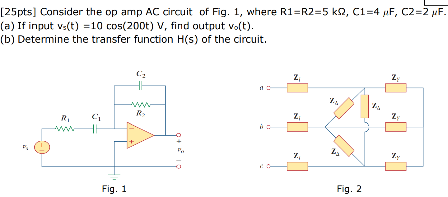 Solved [25pts] Consider the op amp AC circuit of Fig. 1, | Chegg.com