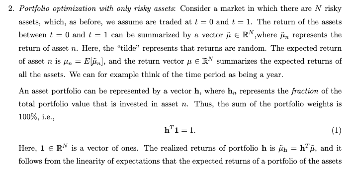 Solved 2. Portfolio optimization with only risky assets: | Chegg.com