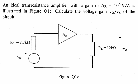 Solved An ideal transresistance amplifier with a gain of Ar | Chegg.com