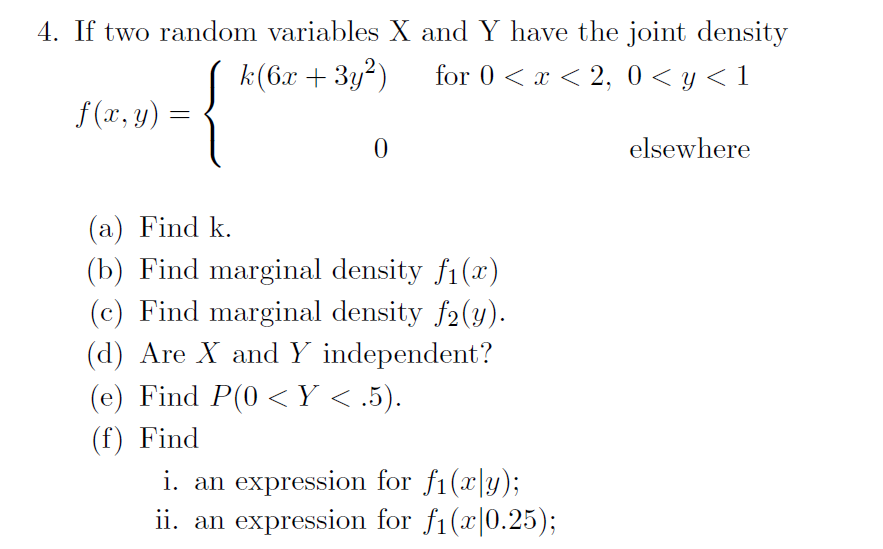 Solved 4. If two random variables X and Y have the joint | Chegg.com