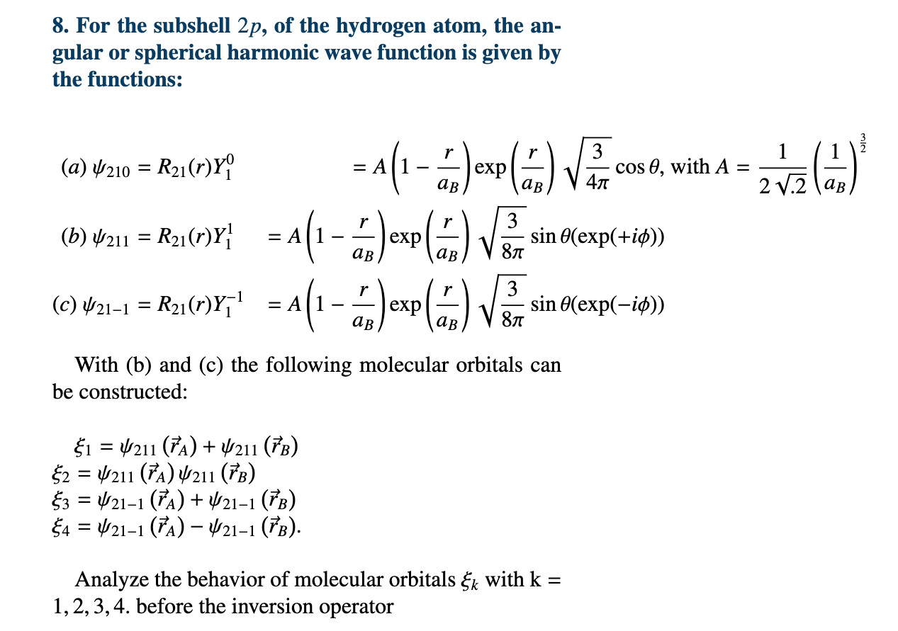 Solved For the subshell 2p, of the hydrogen atom, the | Chegg.com