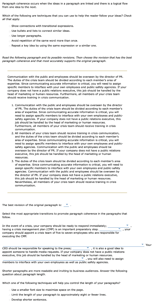 Solved Paragraph coherence occurs when the ideas in a | Chegg.com