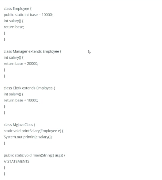 Solved class Employee { public static int base = 10000; int | Chegg.com