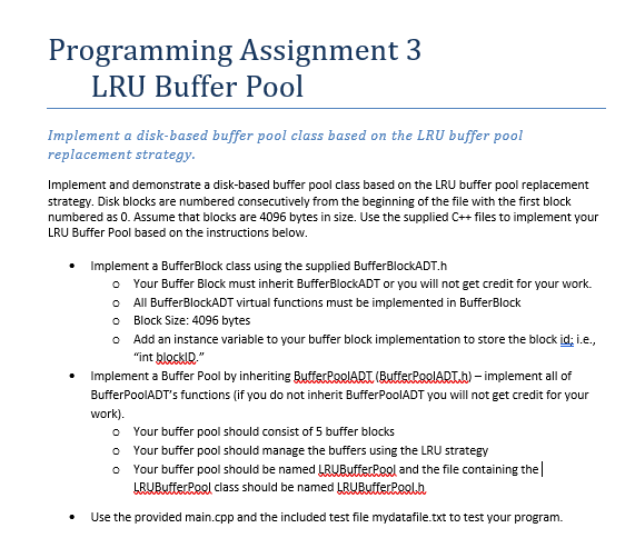 Programming Assignment 3 LRU Buffer Pool Implement a | Chegg.com