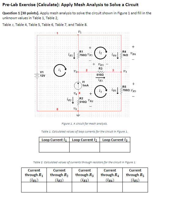 Solved Pre-Lab Exercise (Calculate): Apply Mesh Analysis to | Chegg.com