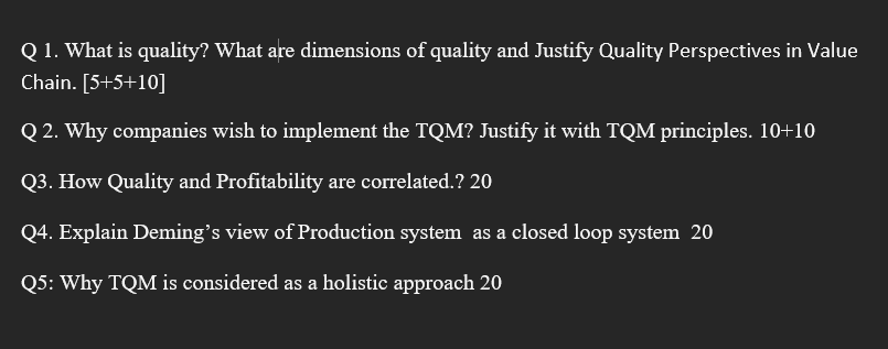 Q 1. What is quality? What are dimensions of quality | Chegg.com