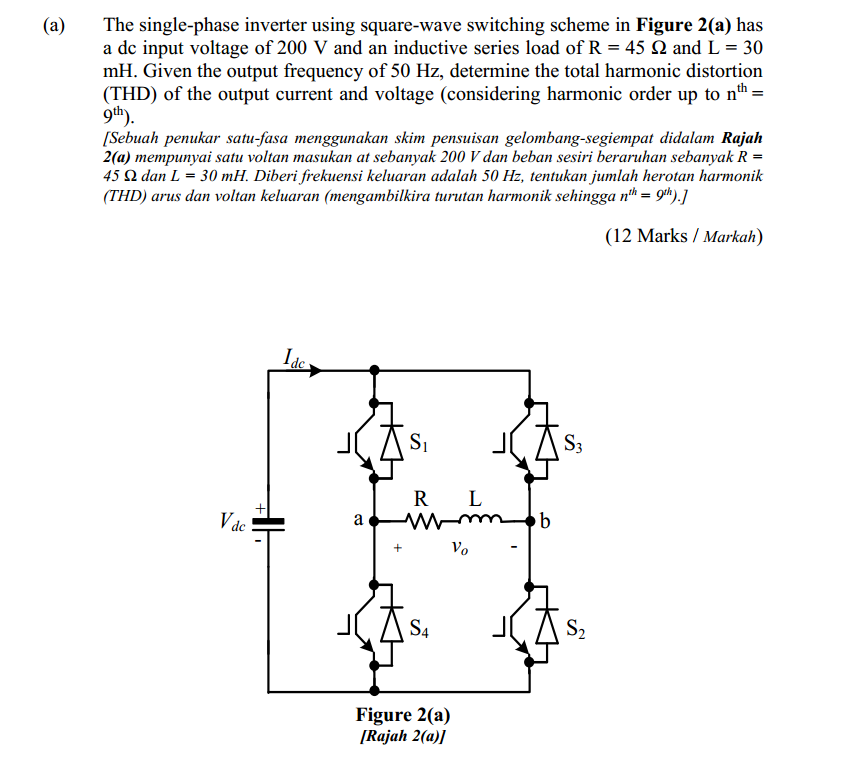 Solved (a) The single-phase inverter using square-wave | Chegg.com