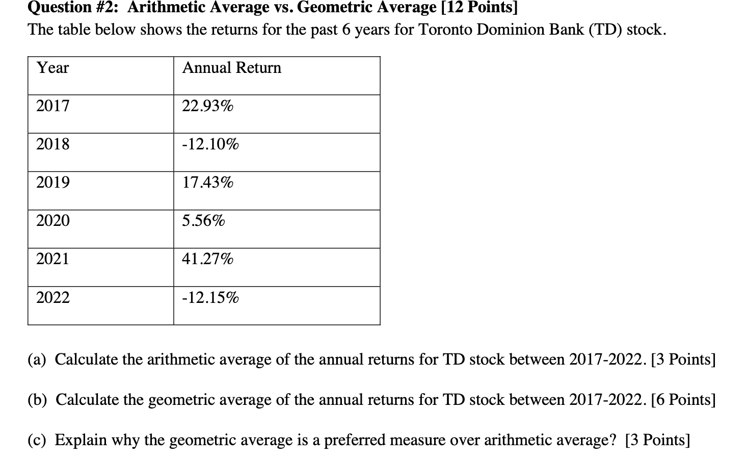 Solved Question \#2: Arithmetic Average vs. Geometric | Chegg.com