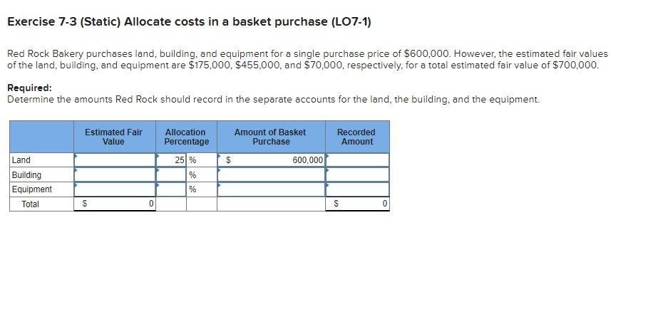 Solved Exercise 7-3 (Static) Allocate costs in a basket | Chegg.com