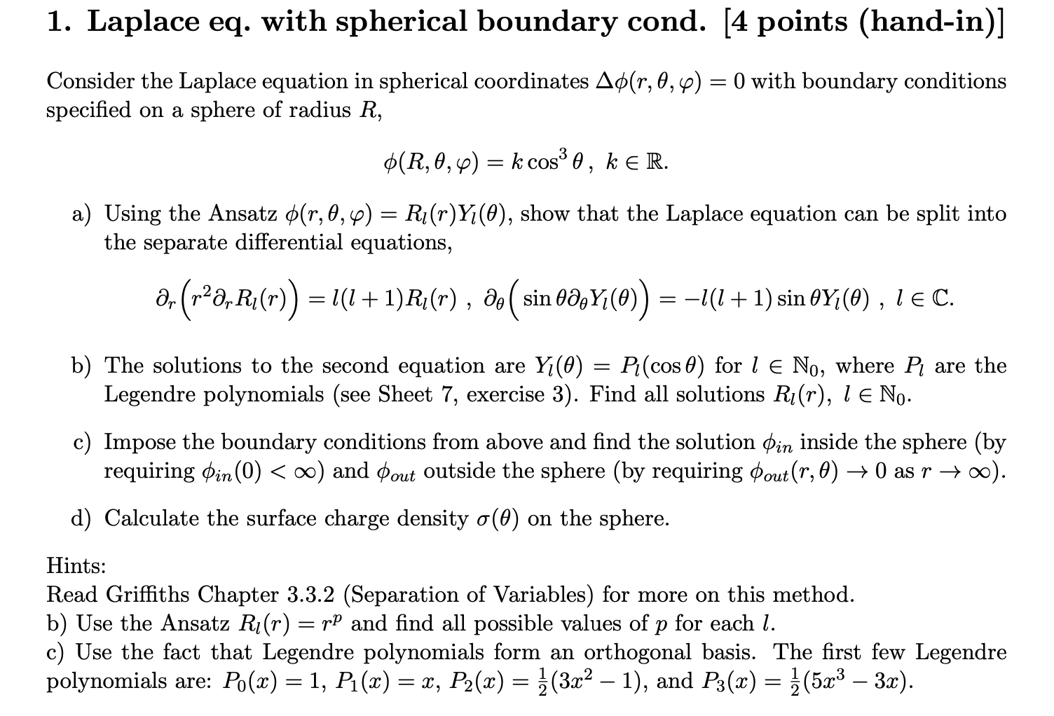 Solved 1. Laplace eq. with spherical boundary cond. [4 | Chegg.com