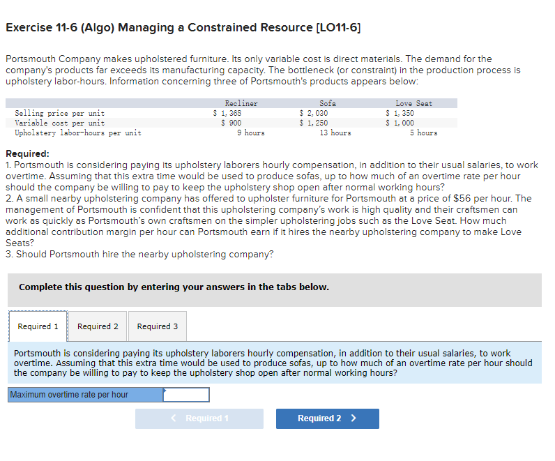 Solved Exercise 11-6 (Algo) Managing a Constrained Resource | Chegg.com