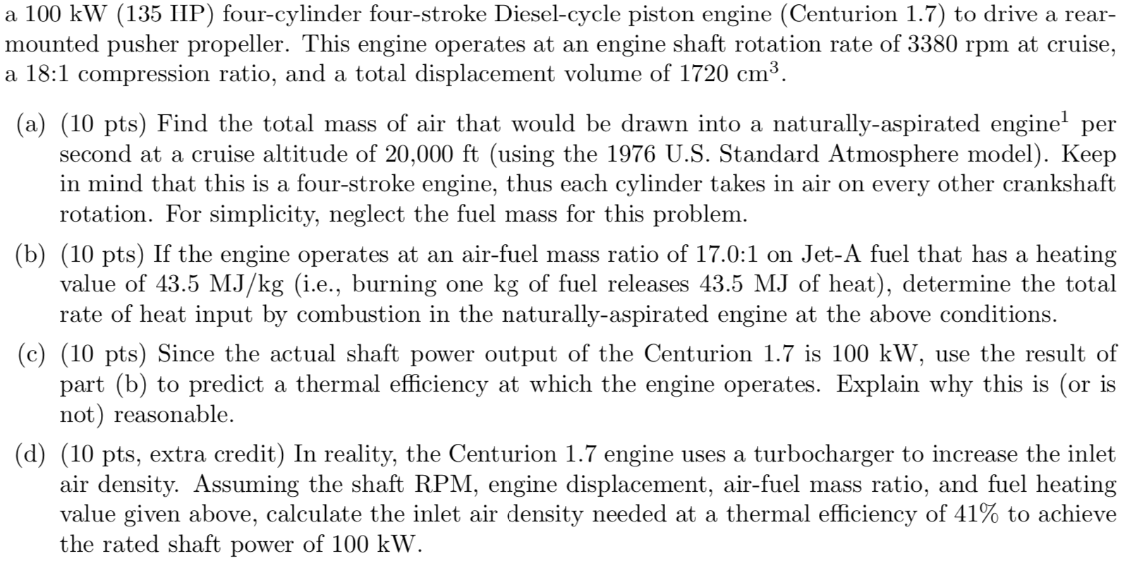 Solved a 100 kW (135 IIP) four-cylinder four-stroke | Chegg.com