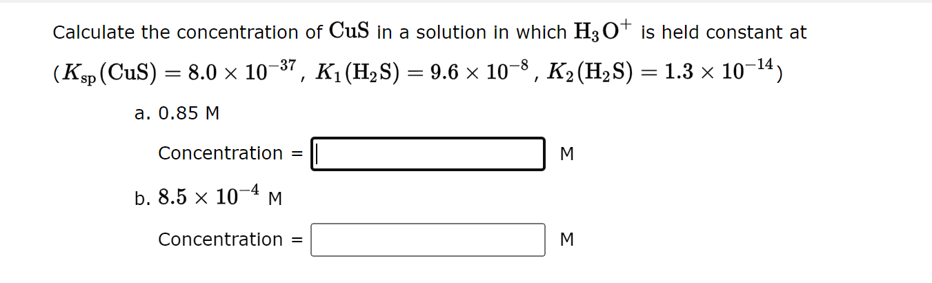 Solved Calculate the concentration of CuS in a solution in | Chegg.com