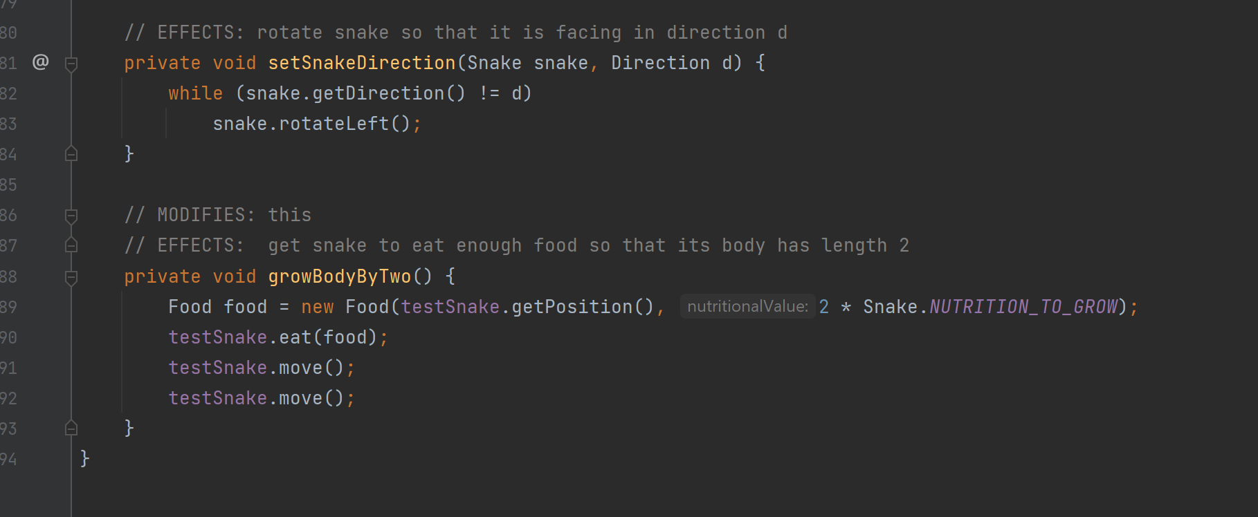 Solved Run the tests in the SnakeTest class and note that | Chegg.com