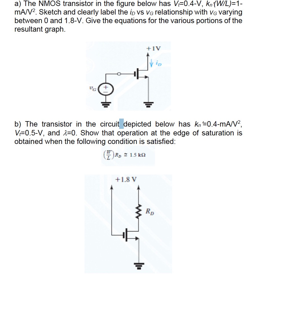 Solved a) The NMOS transistor in the figure below has | Chegg.com