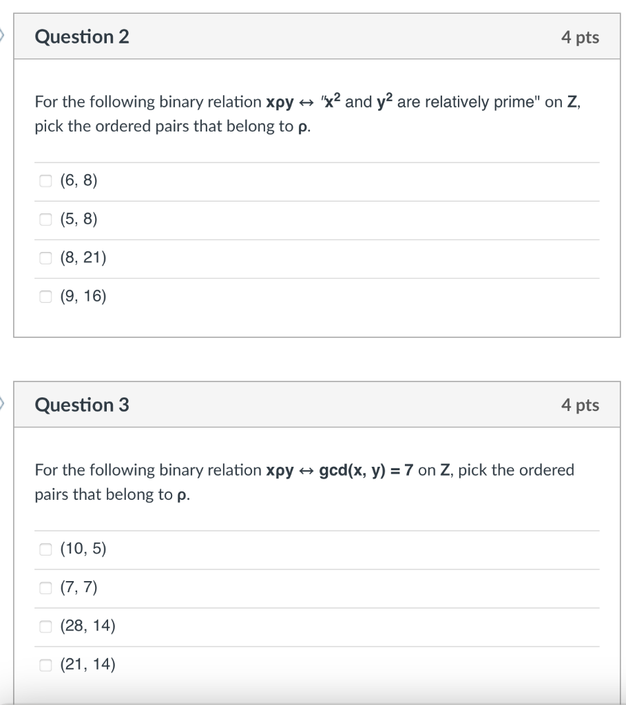 Solved For the following binary relation xy↔′x2 and y2 are | Chegg.com