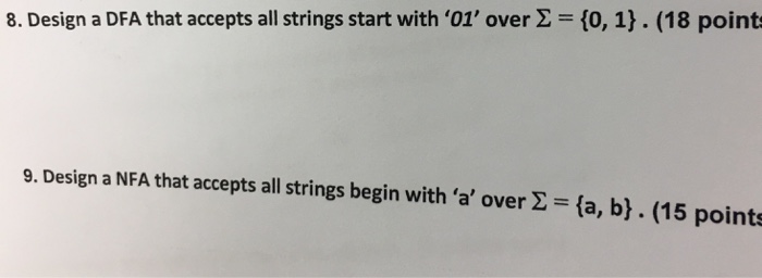 Solved 8, Design a DFA that accepts all strings start with | Chegg.com