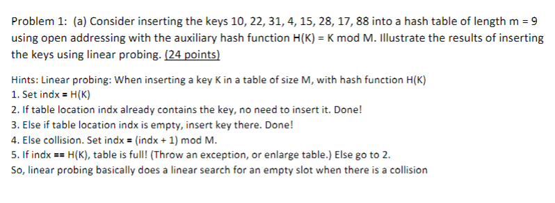 Solved Problem 1: (a) Consider inserting the keys 10, 22, | Chegg.com